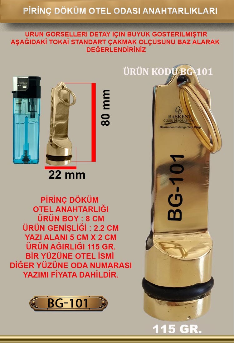 BG-101 Pirinç Döküm Otel Anahtarlığı